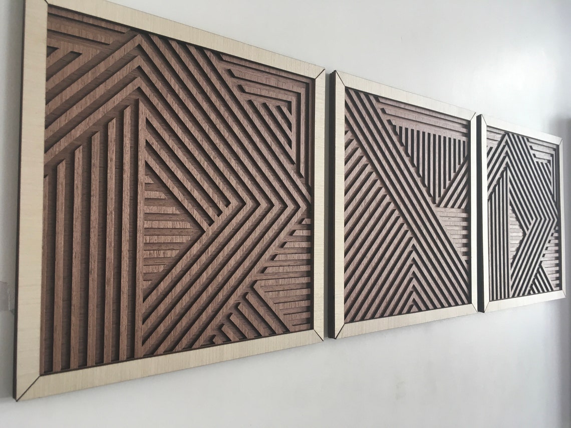 Geometric Wood Wall Art set of 3 Modern Wood Art Minimal - Etsy
