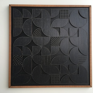 Geometric Abstract Wood Wall Art - Modern Wood Art - Minimal - Charcoal ...