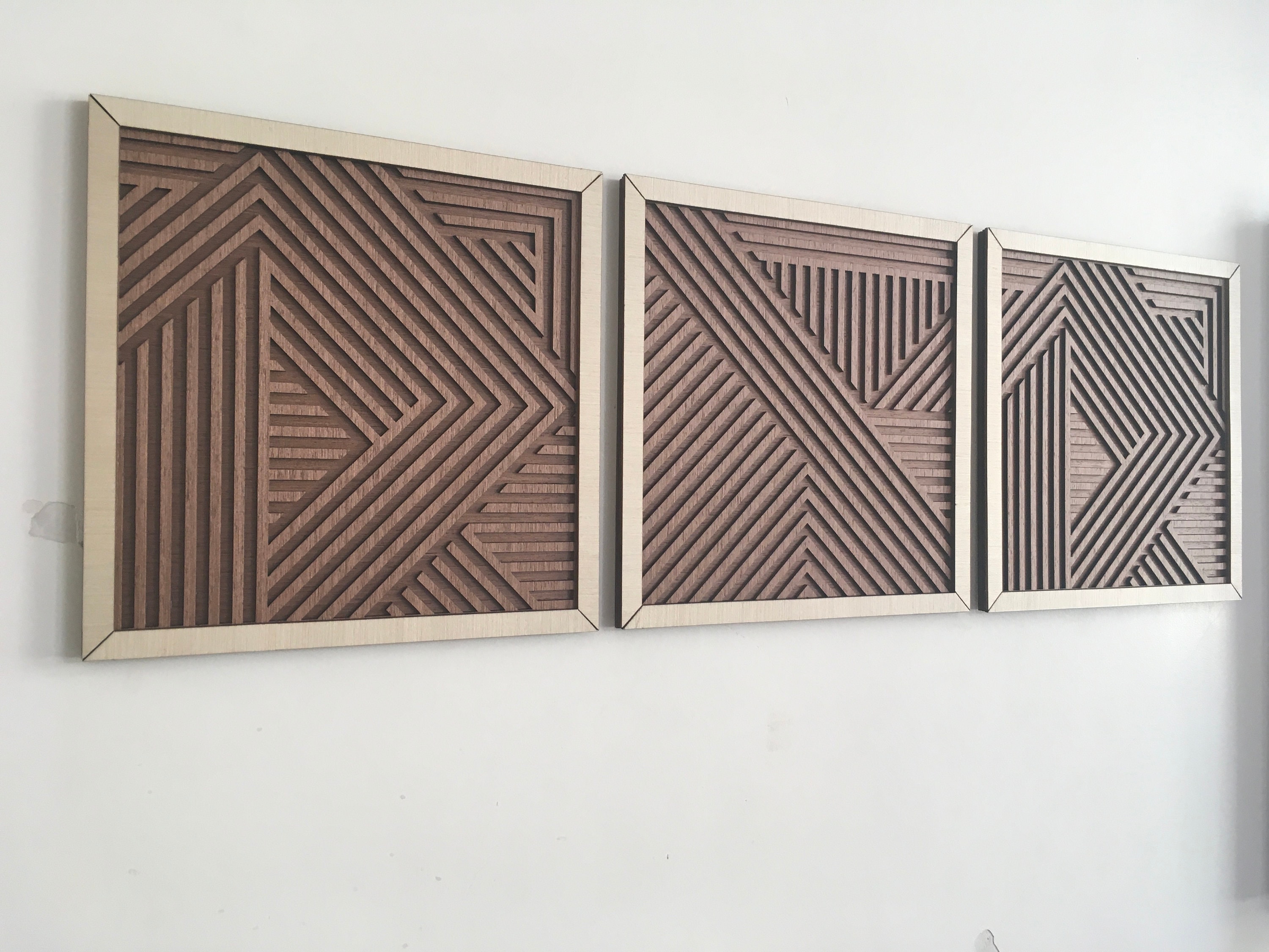 Geometric Wood Wall Art set of 3 Modern Wood Art Minimal - Etsy