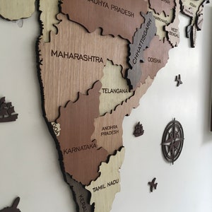 India Travel Map, India Wood Map, Wall Decor, 3D Map, India State Map ...