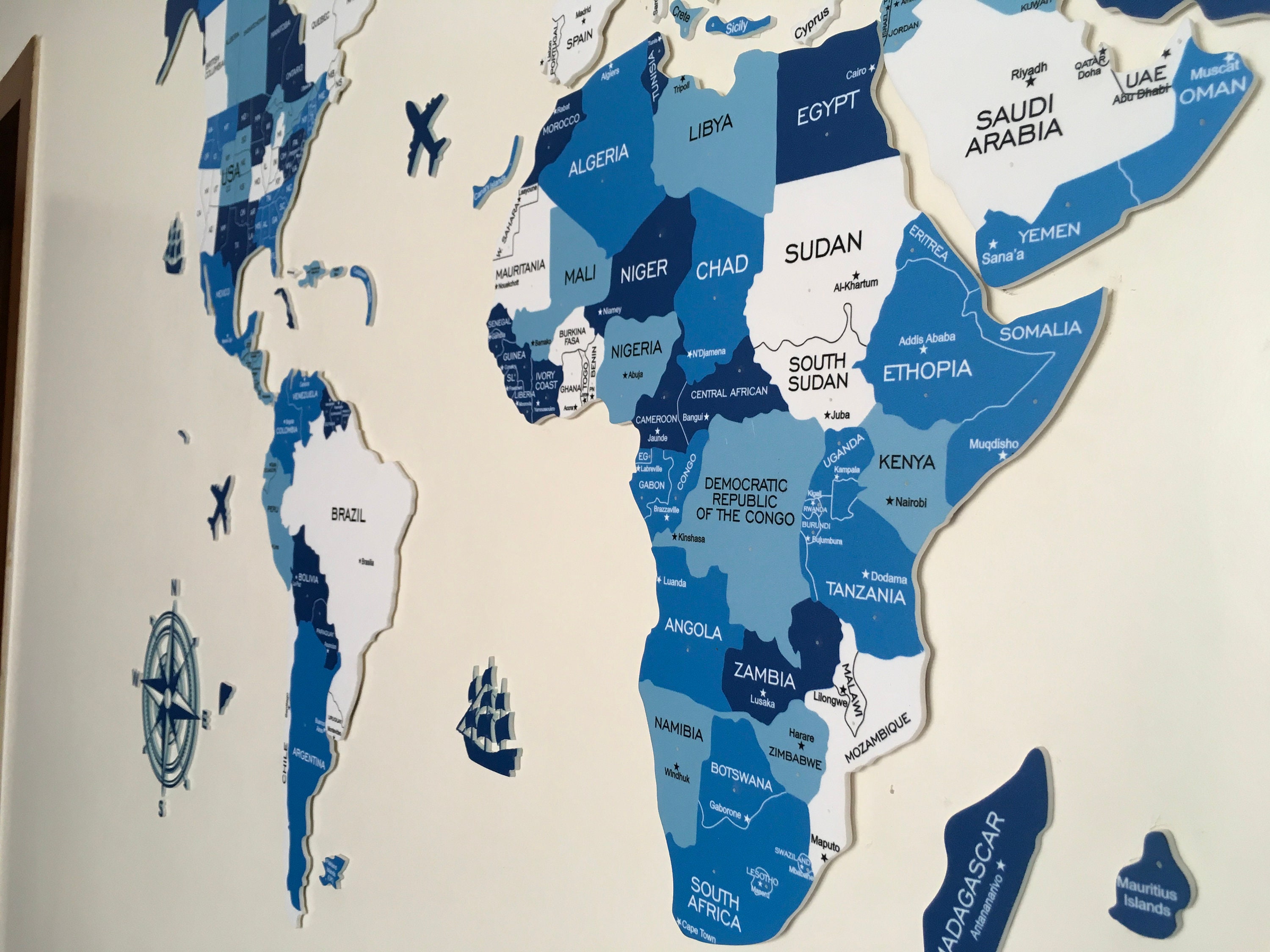 2D Acrylic World Map (shades of Blue) - Extra Large Wall Art Abstract ...
