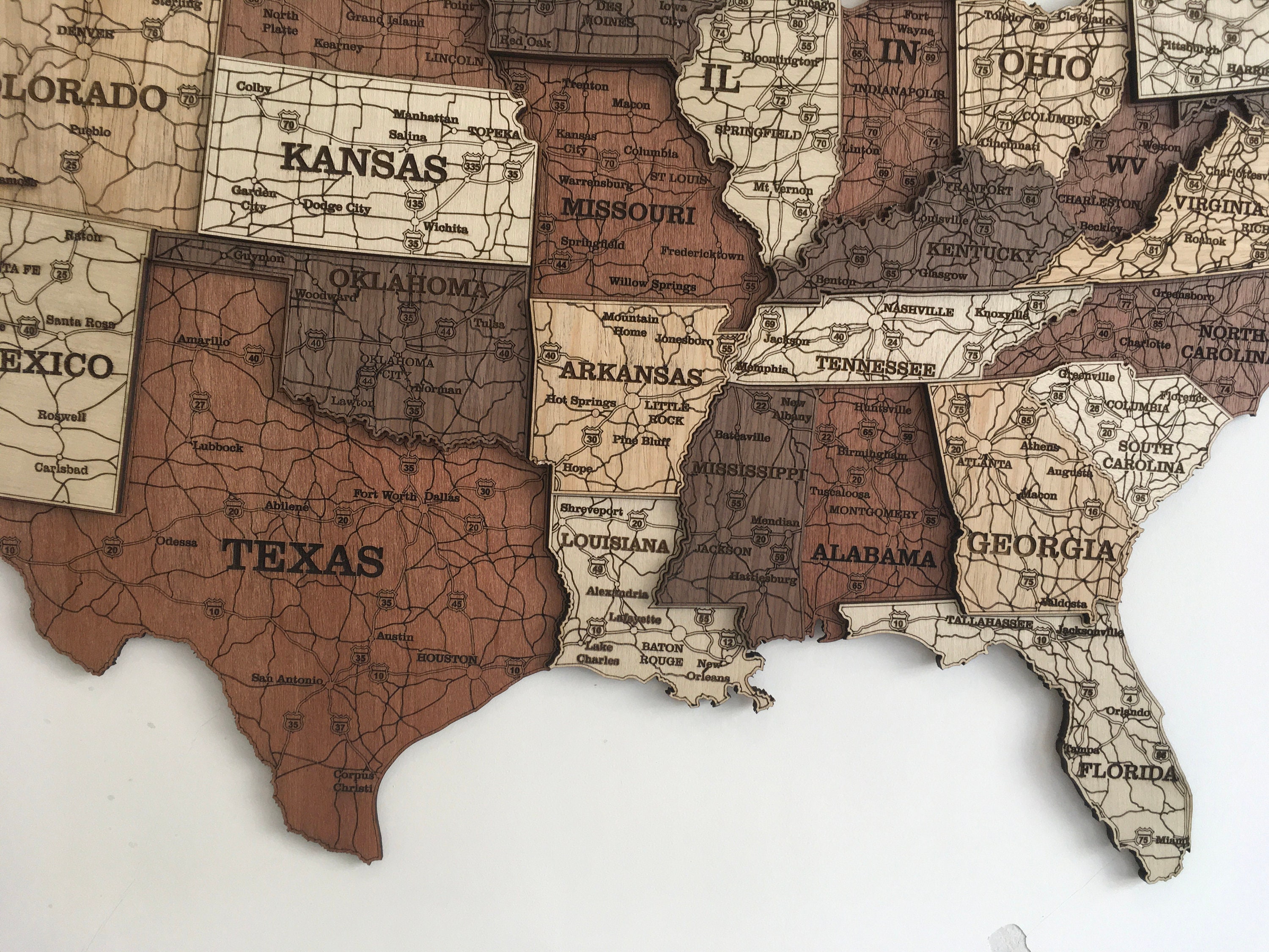 USA Travel Map, USA Wood Map, Wall Decor, 3D Map, USA Map, Home Decor ...