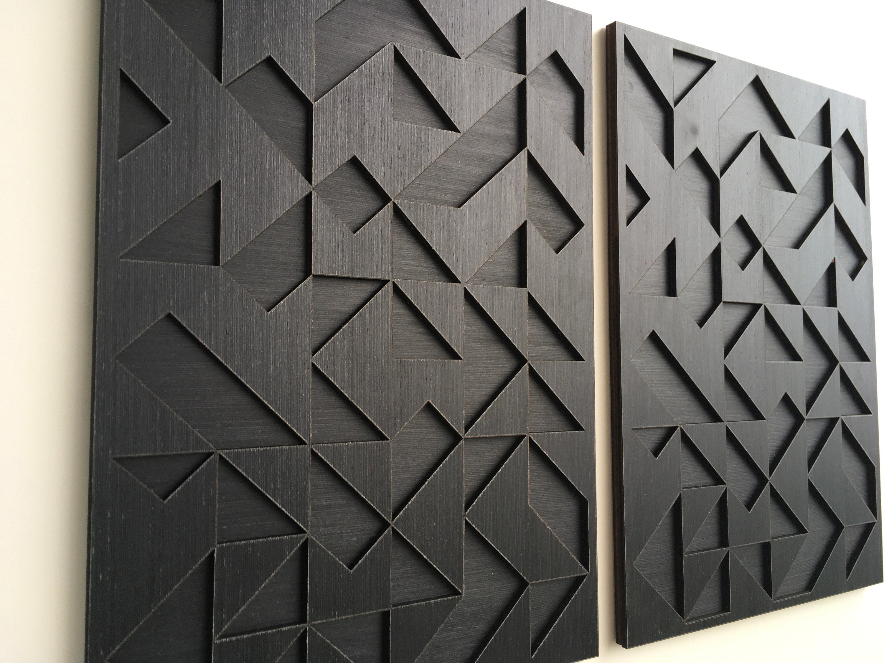 Geometric Abstract Wood Wall Art - Modern Wood Art - Minimal - Charcoal ...