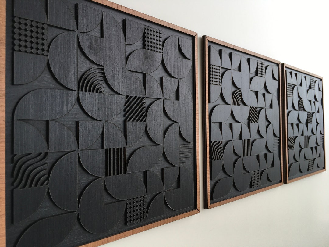 Geometric Abstract Wood Wall Art - Modern Wood Art - Minimal - Charcoal ...