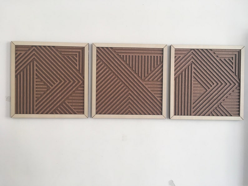 Geometric Wood Wall Art set of 3 Modern Wood Art Minimal Mahogany Wood ...