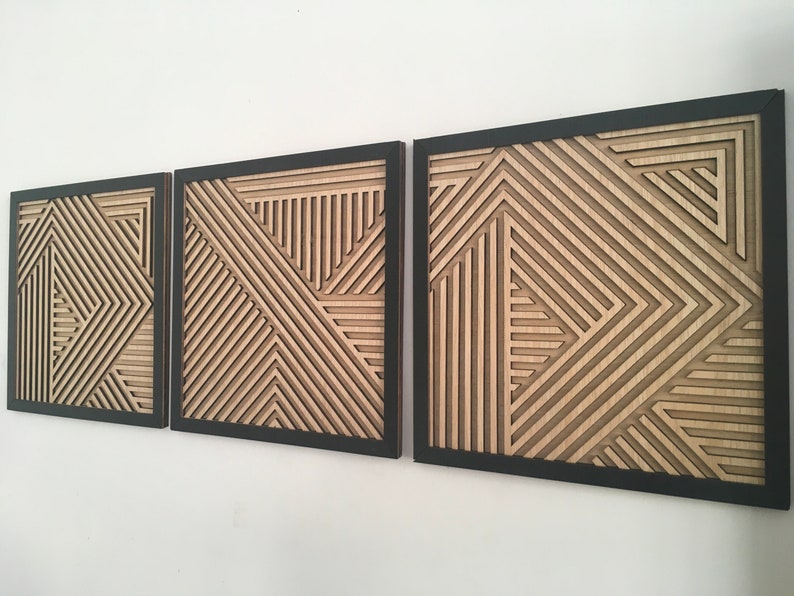 Geometric Wood Wall Art set of 3 Modern Wood Art Minimal - Etsy
