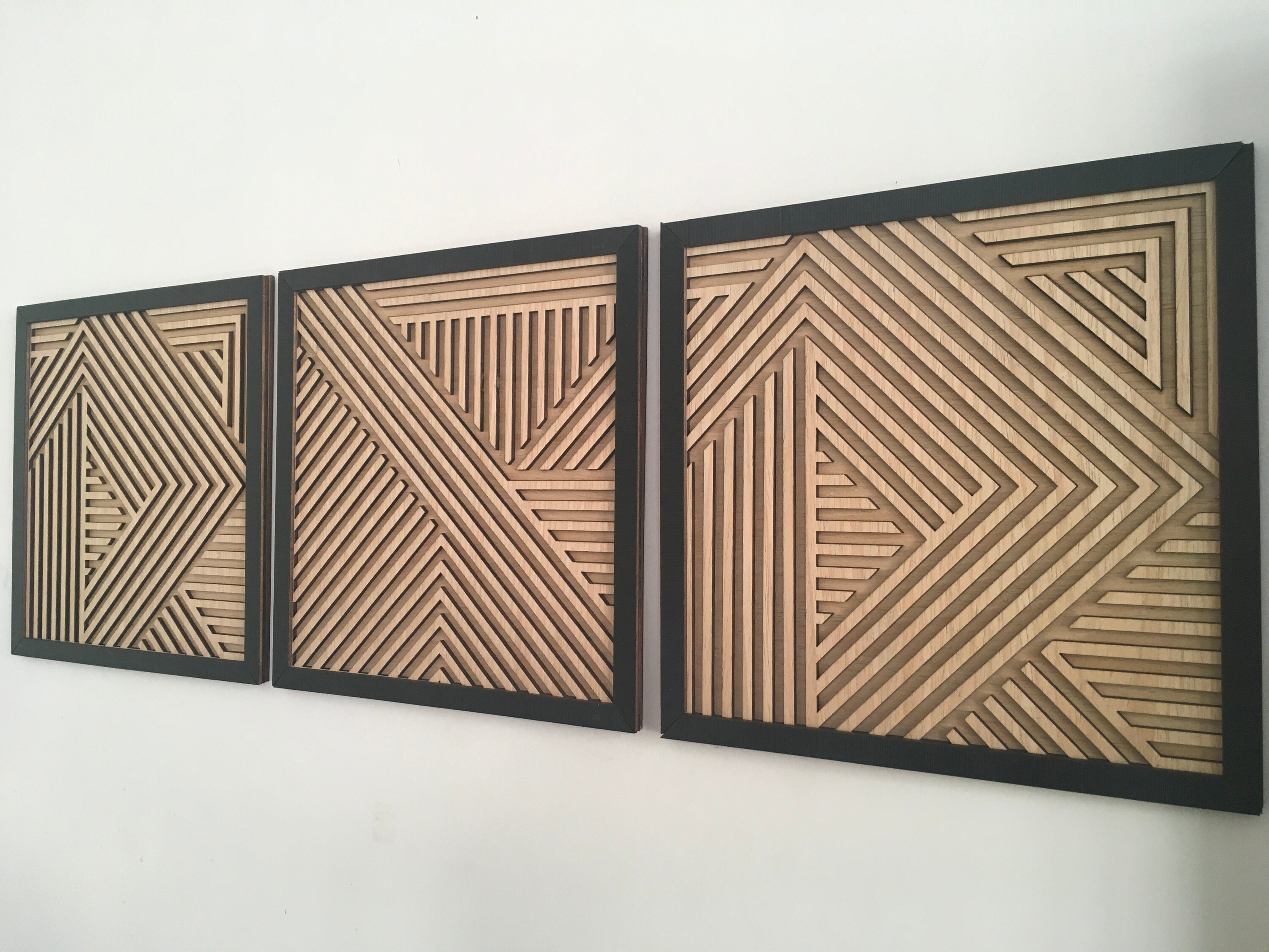 Geometric Wood Wall Art set of 3 Modern Wood Art Minimal - Etsy