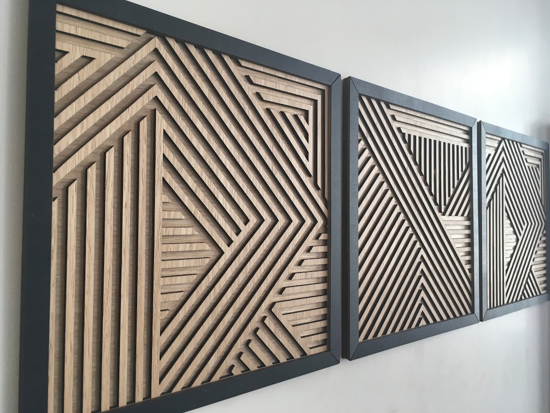 Geometric Wood Wall Art (set of 3) - Modern Wood Art - Minimal - Oak ...