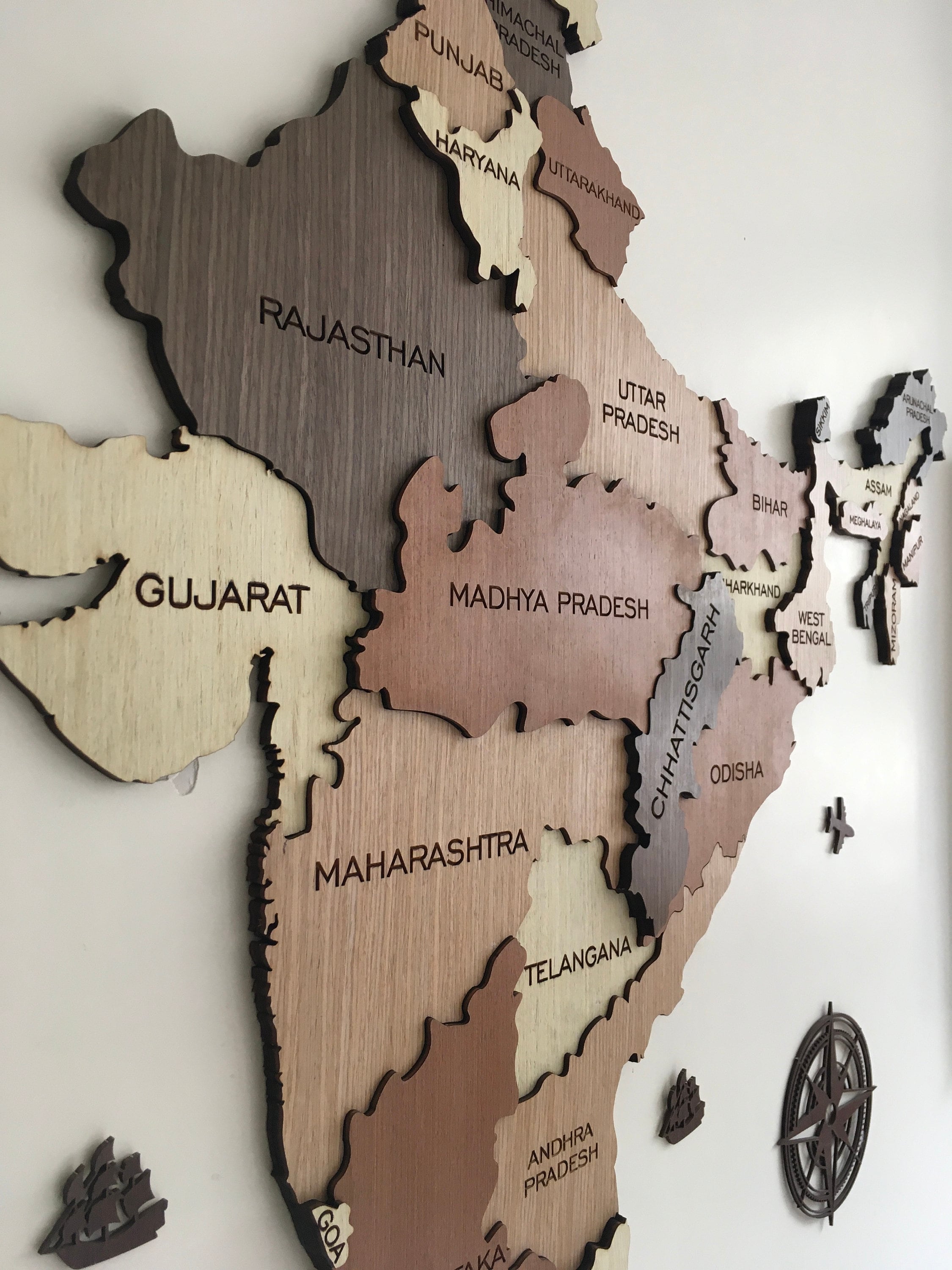 India Travel Map, India Wood Map, Wall Decor, 3D Map, India State Map ...