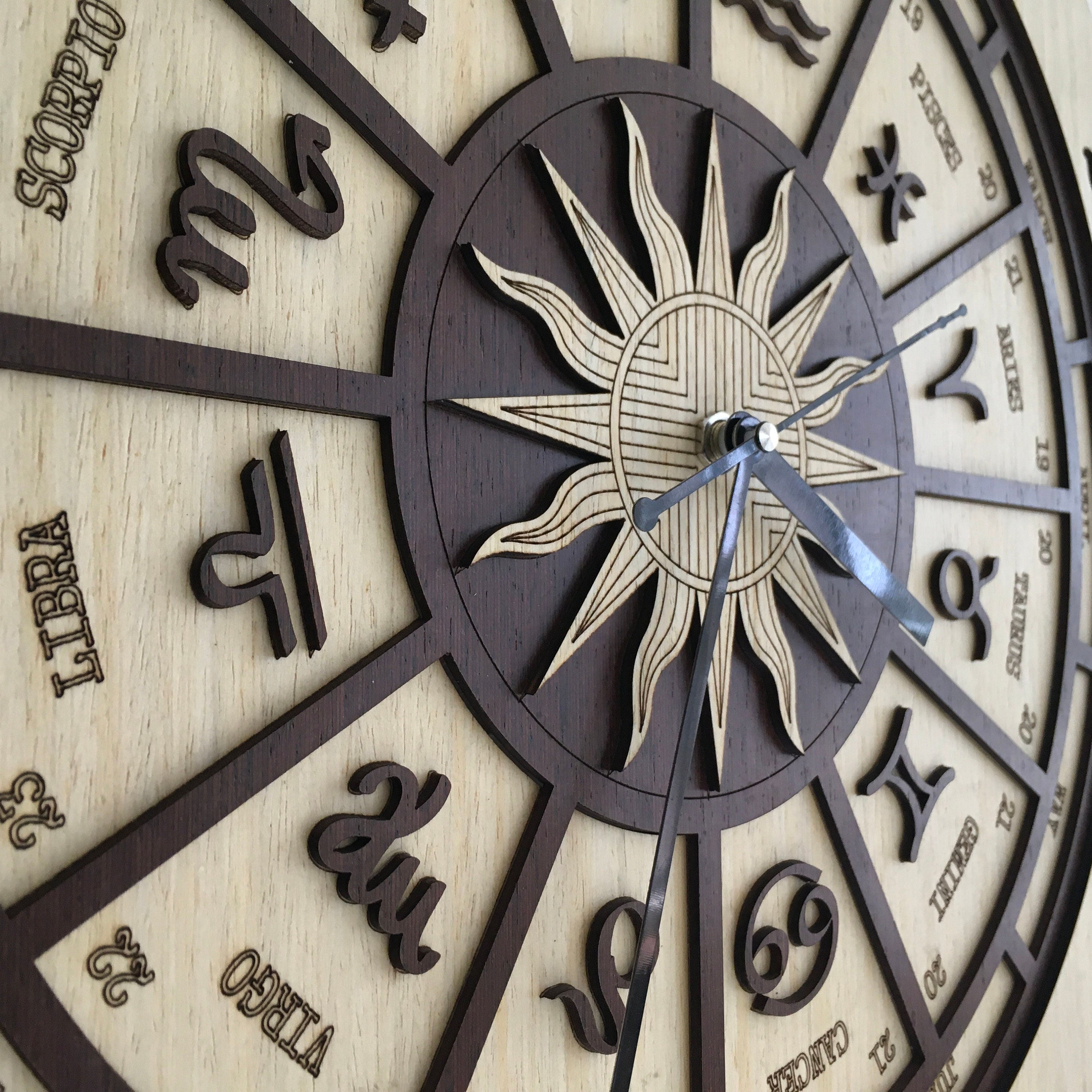 Zodiac Signs Wall Clock, Astrology Wall Art, Star Signs Decor, Wood ...