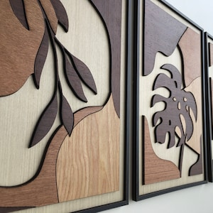 Tropical Leaf Wood Wall Art - Botanical Plant Wall Decor - Tree Art ...