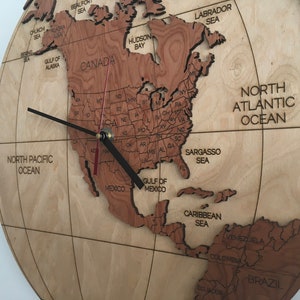 Wooden World Clock - Western Hemisphere (world Map With Countries ...