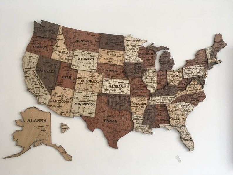 USA Travel Map, USA Wood Map, Wall Decor, 3D Map, USA Map, Home Decor ...