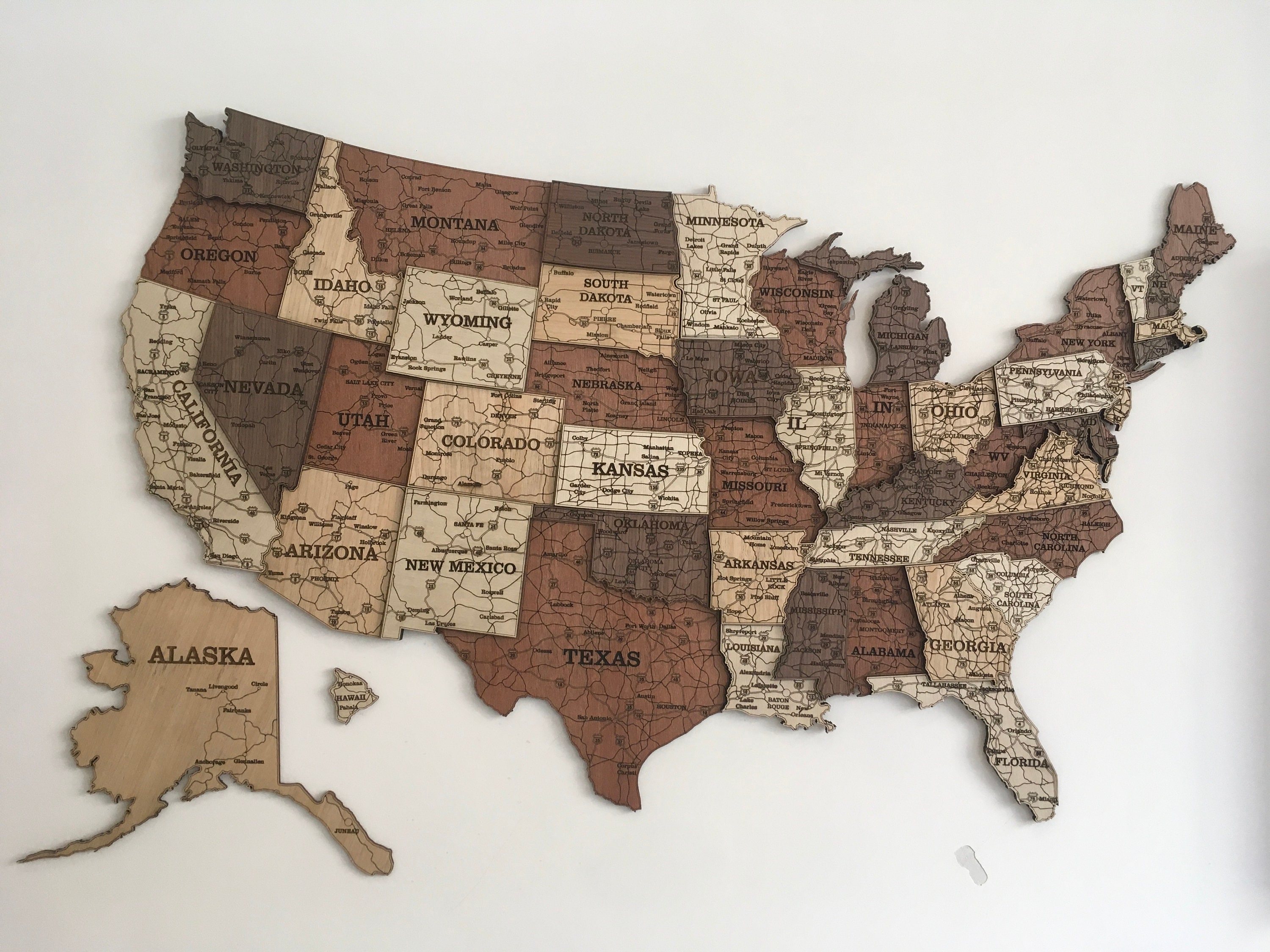 USA Travel Map, USA Wood Map, Wall Decor, 3D Map, USA Map, Home Decor ...