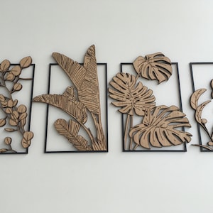 Multi Leaves Wood Wall Art - Tropical Leaf - Botanical Plant Wall Decor ...
