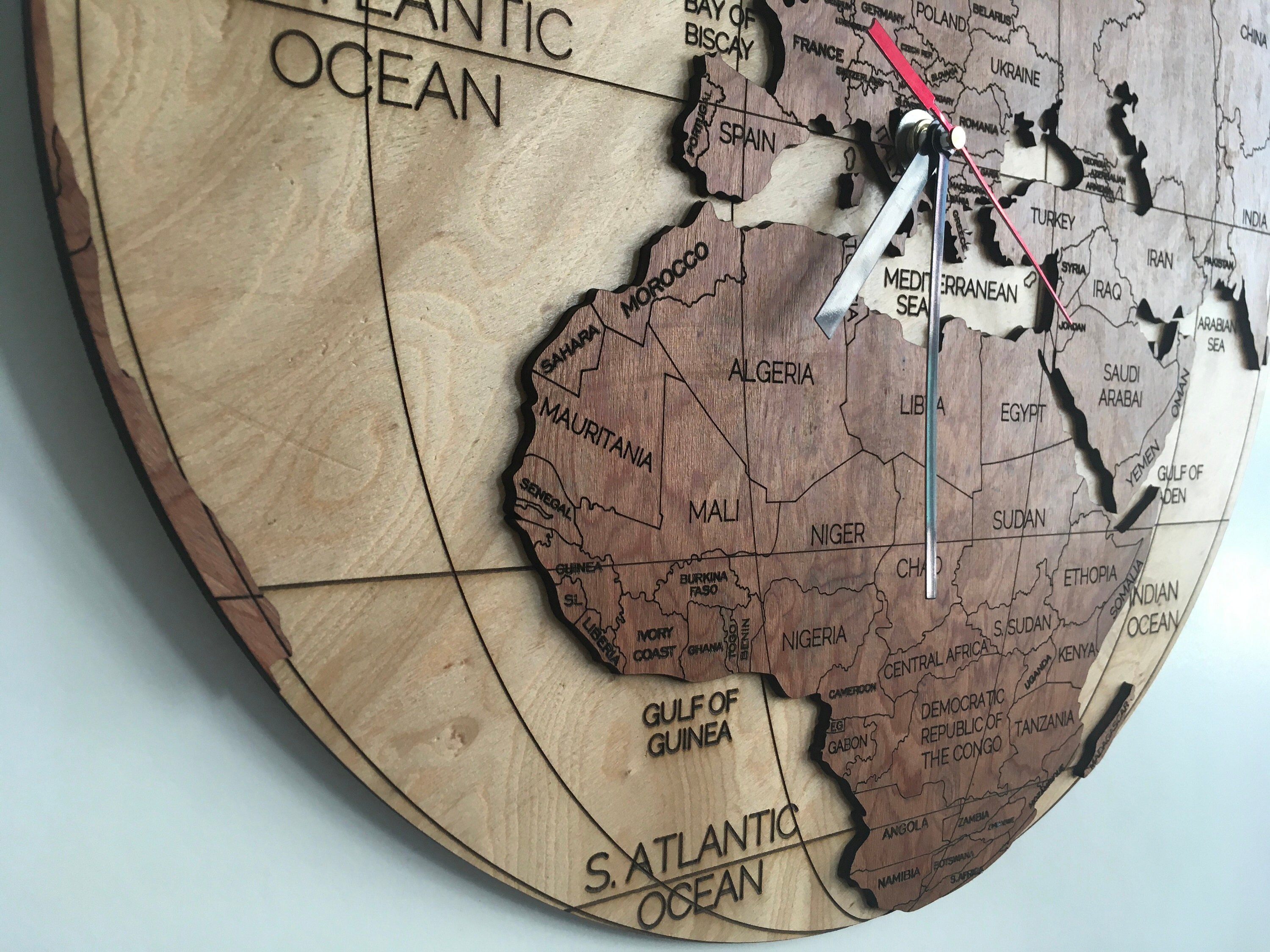 Wooden World Clock Prime Meridian World map with countries | Etsy
