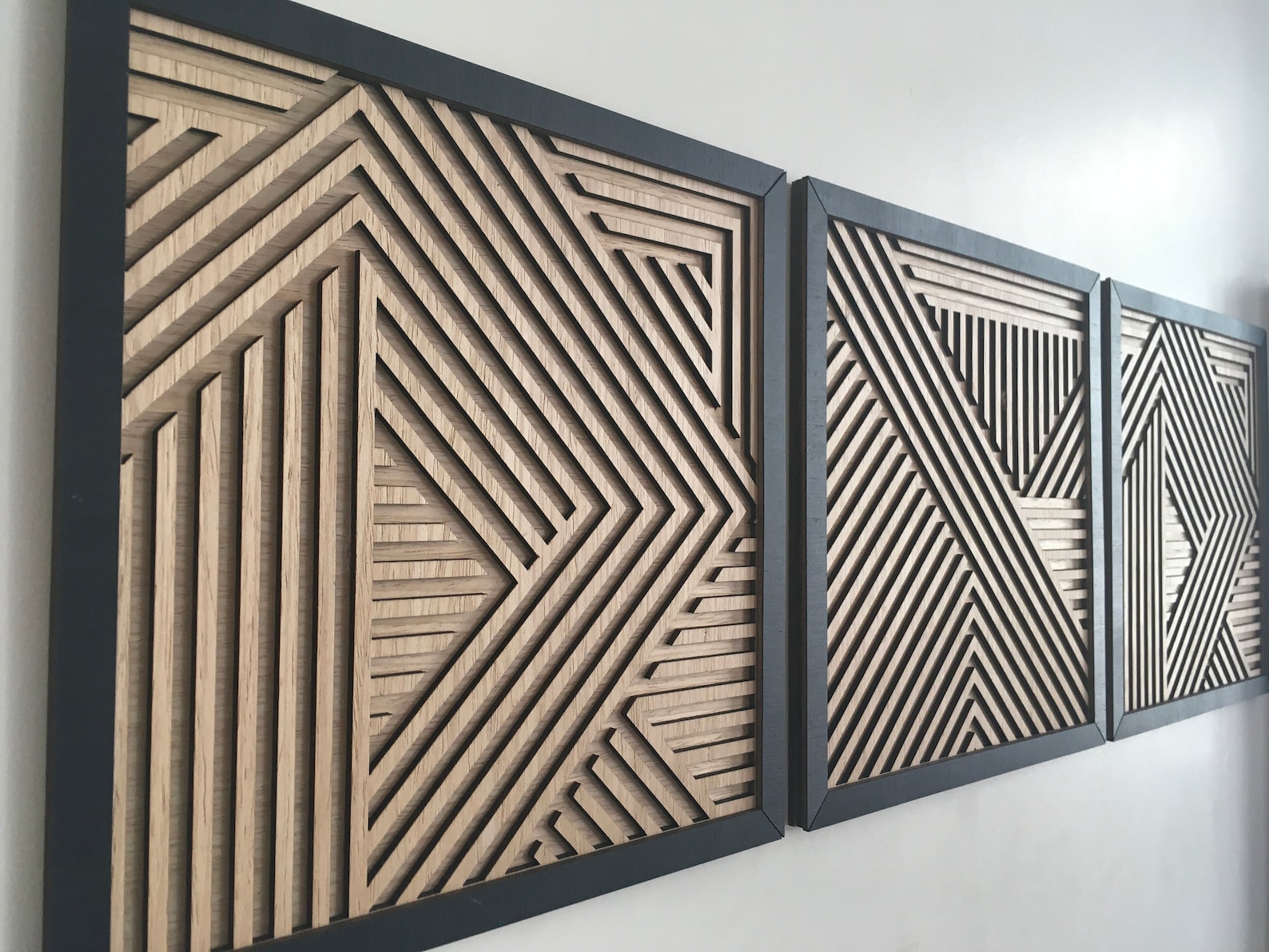 Geometric Wood Wall Art set of 3 Modern Wood Art Minimal - Etsy
