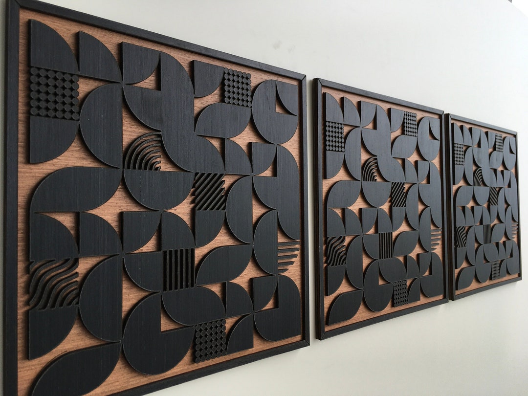 Geometric Abstract Wood Wall Art - Modern Wood Art - Minimal - Charcoal ...