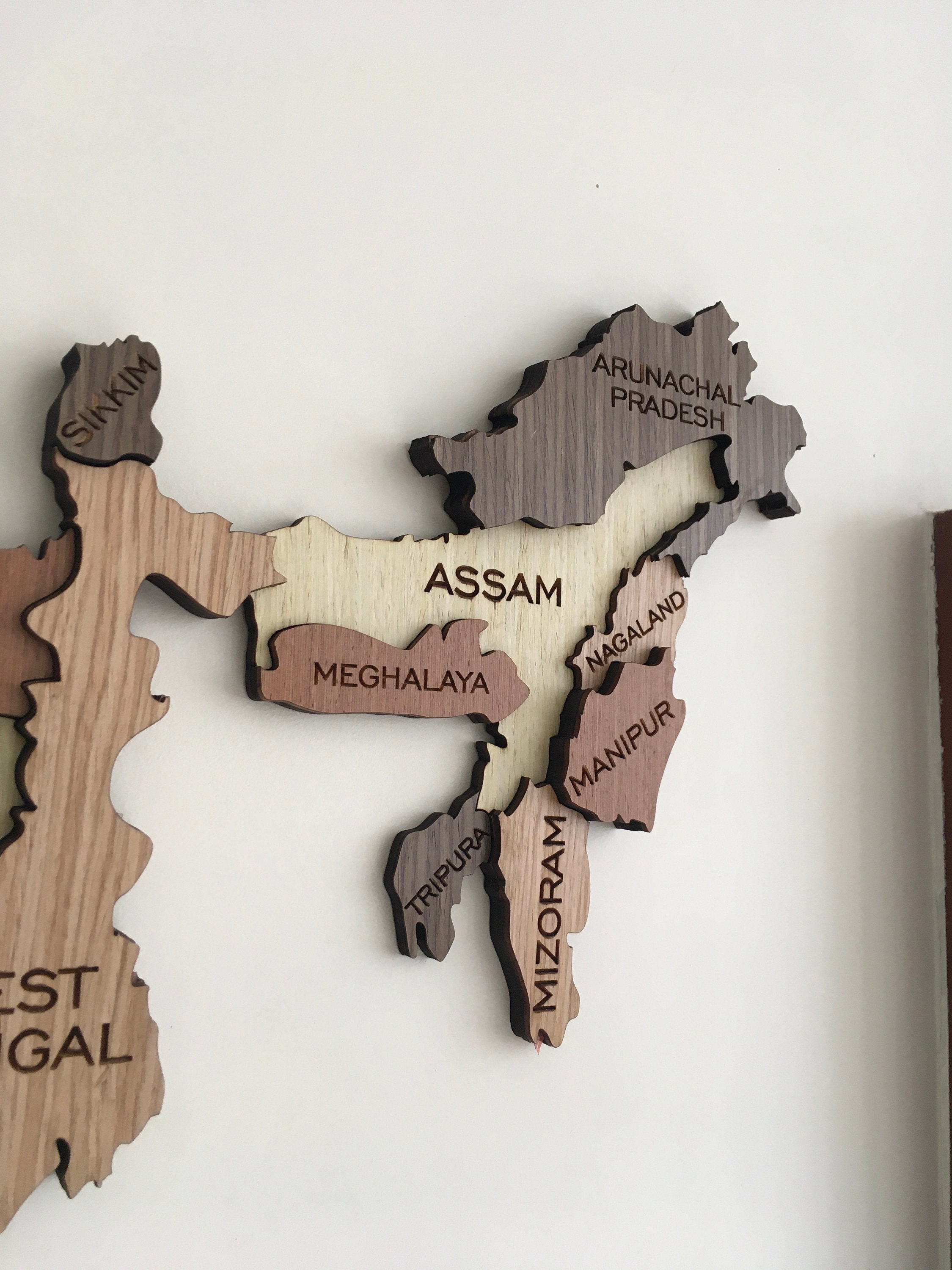 India Travel Map, India Wood Map, Wall Decor, 3D Map, India State Map ...