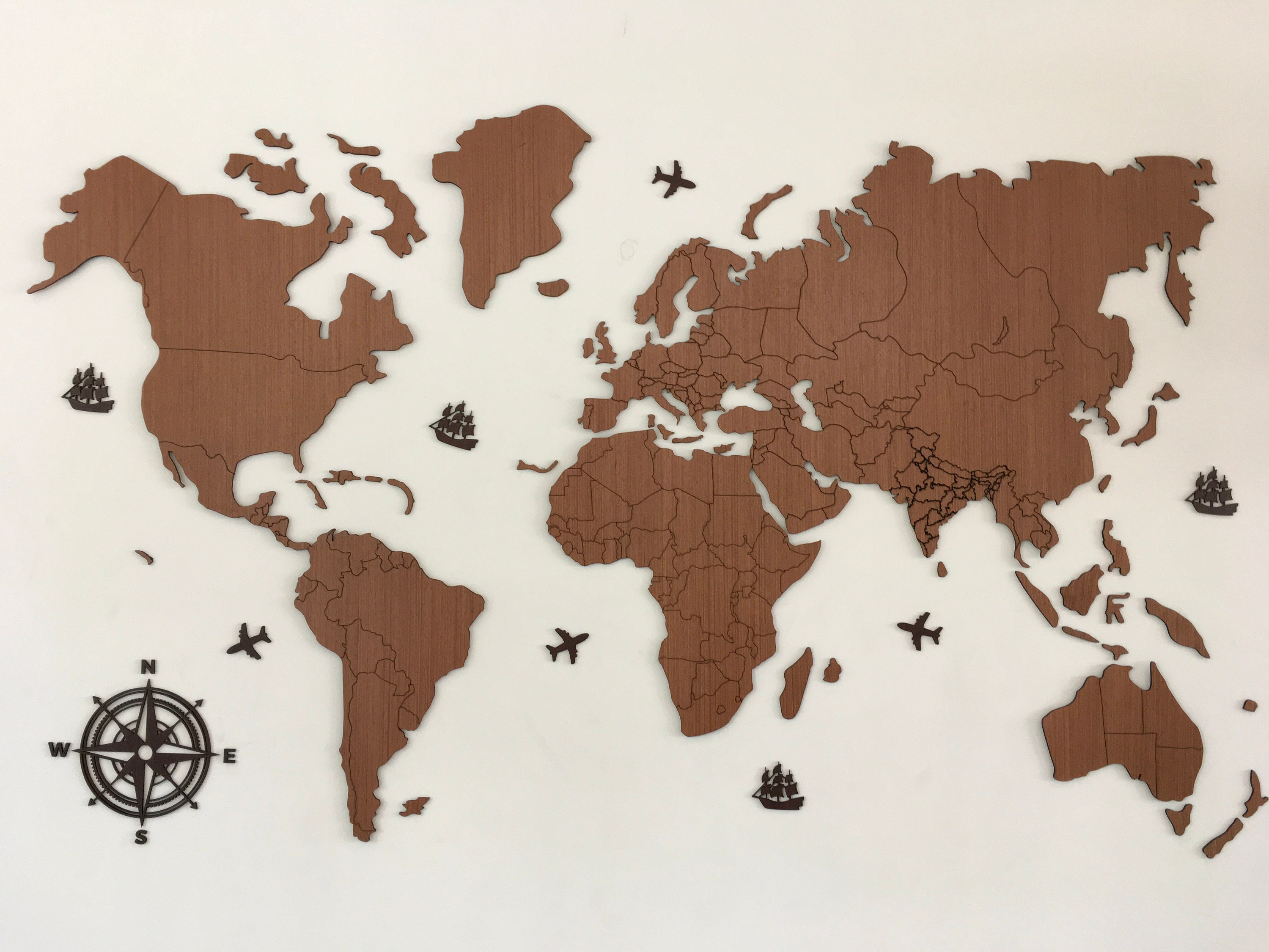 2D Wood World Map Wall Decor Gift | Etsy