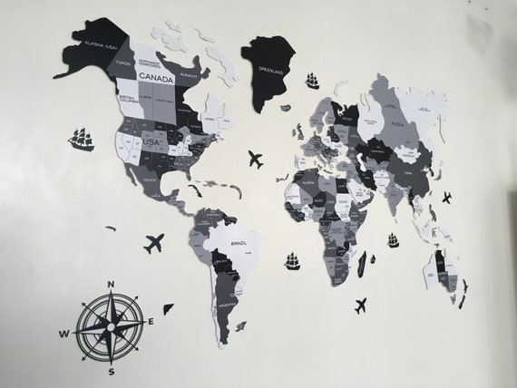 2D Acrylic World Map grey Scale Extra Large Wall Art - Etsy