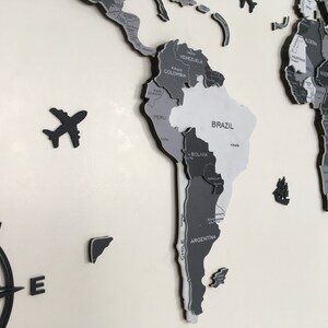 3D Acrylic World Map (grey Scale) - Extra Large Wall Art Abstract, Wood ...