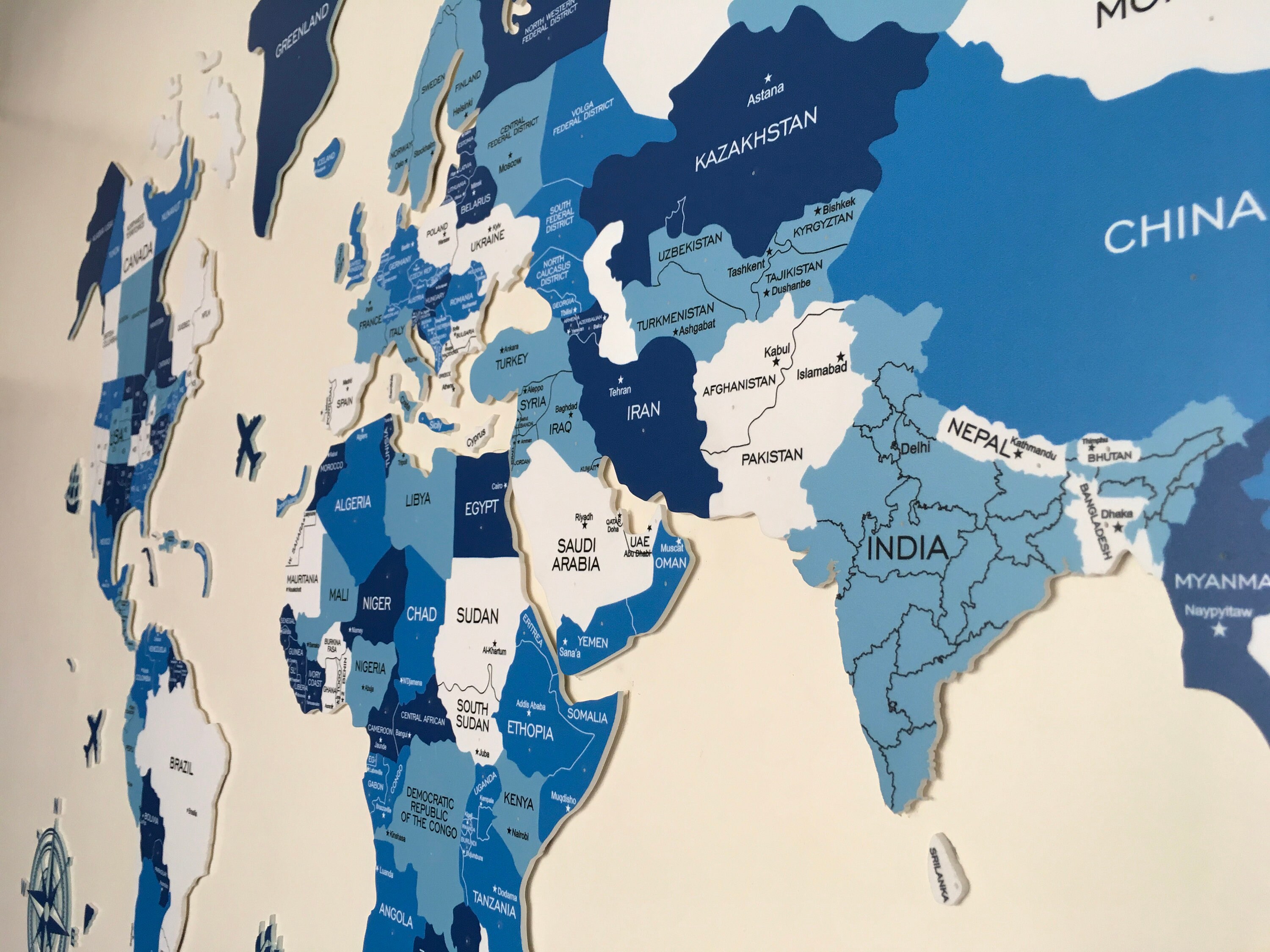 2D Acrylic World Map (shades of Blue) - Extra Large Wall Art Abstract ...