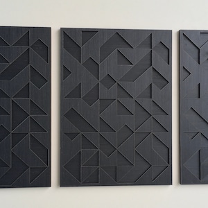 Geometric Abstract Wood Wall Art - Modern Wood Art - Minimal - Charcoal ...