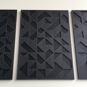 Geometric Abstract Wood Wall Art - Modern Wood Art - Minimal - Charcoal ...
