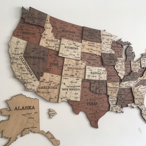 USA Travel Map, USA Wood Map, Wall Decor, 3D Map, USA Map, Home Decor ...