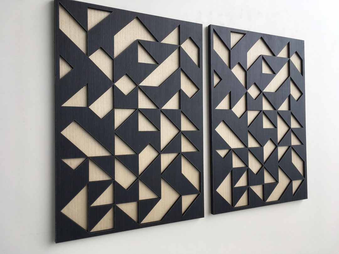 Geometric Abstract Wood Wall Art - Modern Wood Art - Minimal - Black ...