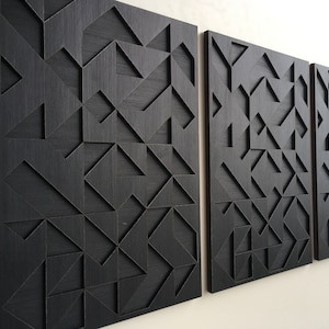 Geometric Abstract Wood Wall Art - Modern Wood Art - Minimal - Charcoal ...