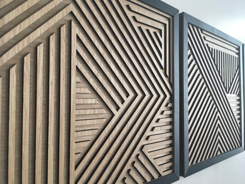 Geometric Wood Wall Art set of 3 Modern Wood Art Minimal - Etsy