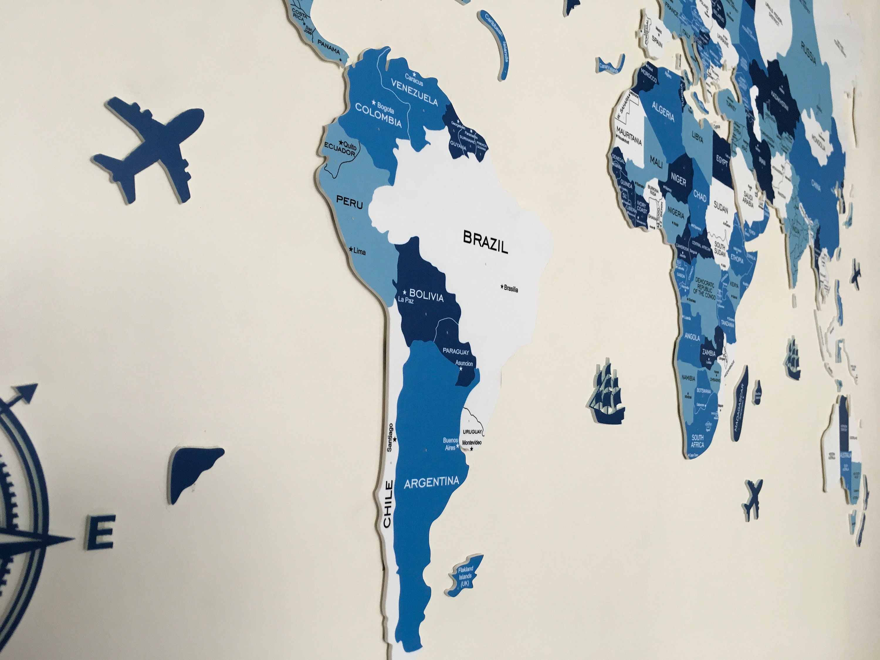 2D Acrylic World Map shades of Blue Extra Large Wall Art - Etsy