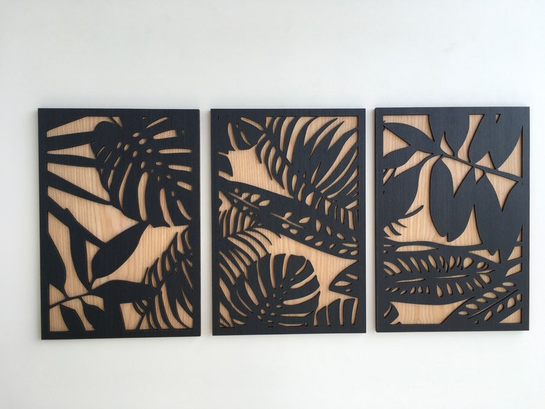Multi Leaves Wood Wall Art - Tropical Leaf - Botanical Plant Wall Decor ...