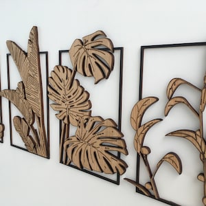 Multi Leaves Wood Wall Art - Tropical Leaf - Botanical Plant Wall Decor ...