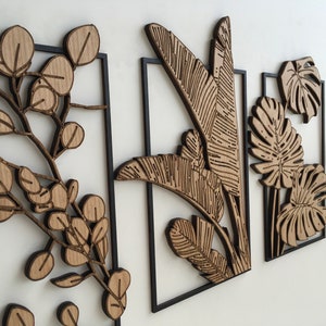 Multi Leaves Wood Wall Art - Tropical Leaf - Botanical Plant Wall Decor ...