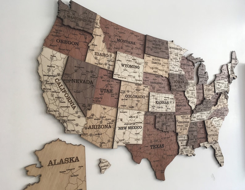 USA Travel Map, USA Wood Map, Wall Decor, 3D Map, USA Map, Home Decor ...