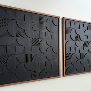 Geometric Abstract Wood Wall Art - Modern Wood Art - Minimal - Charcoal ...