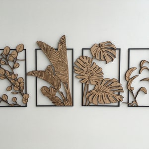 Multi Leaves Wood Wall Art - Tropical Leaf - Botanical Plant Wall Decor ...