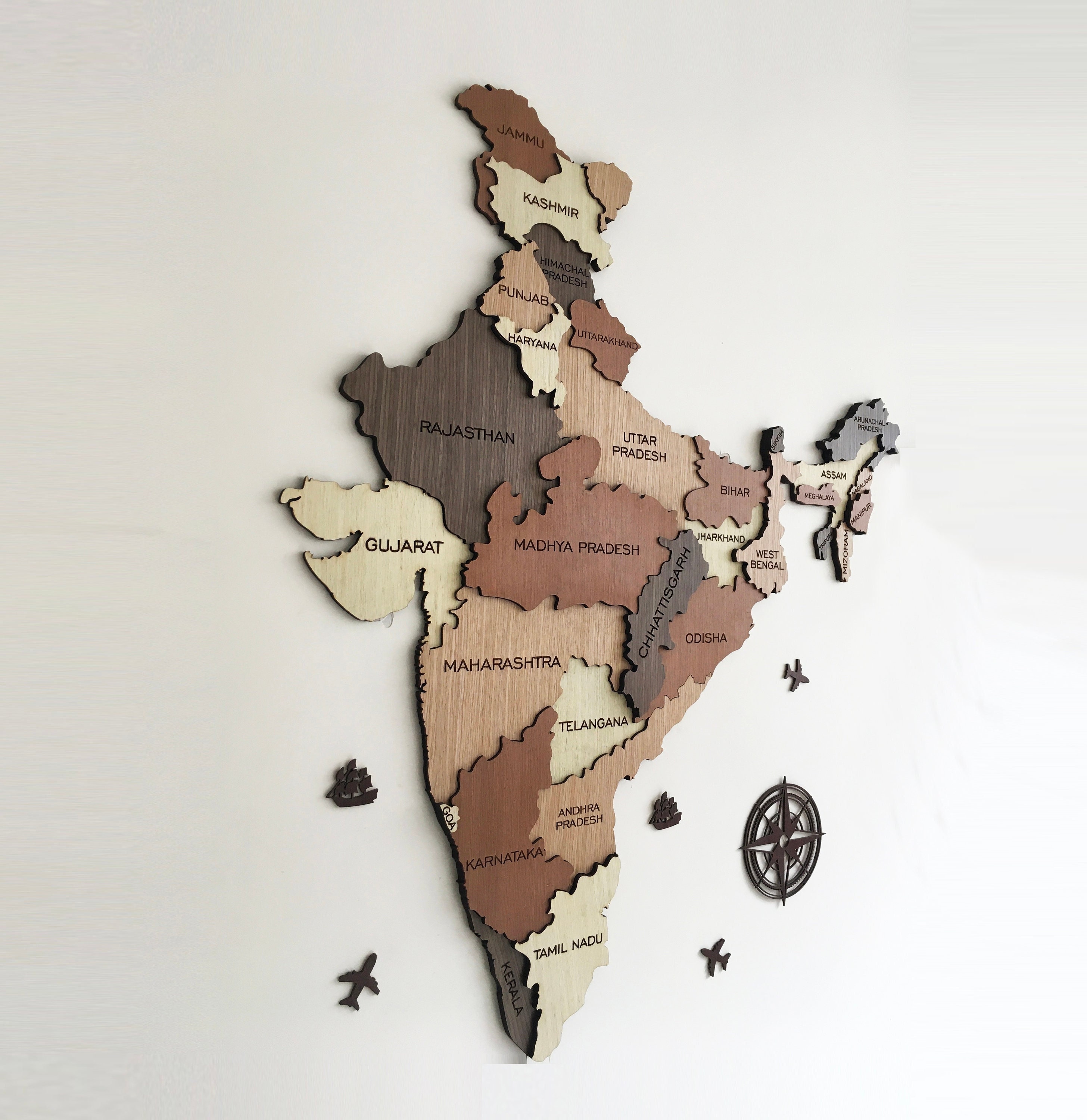 India Travel Map, India Wood Map, Wall Decor, 3D Map, India State Map ...