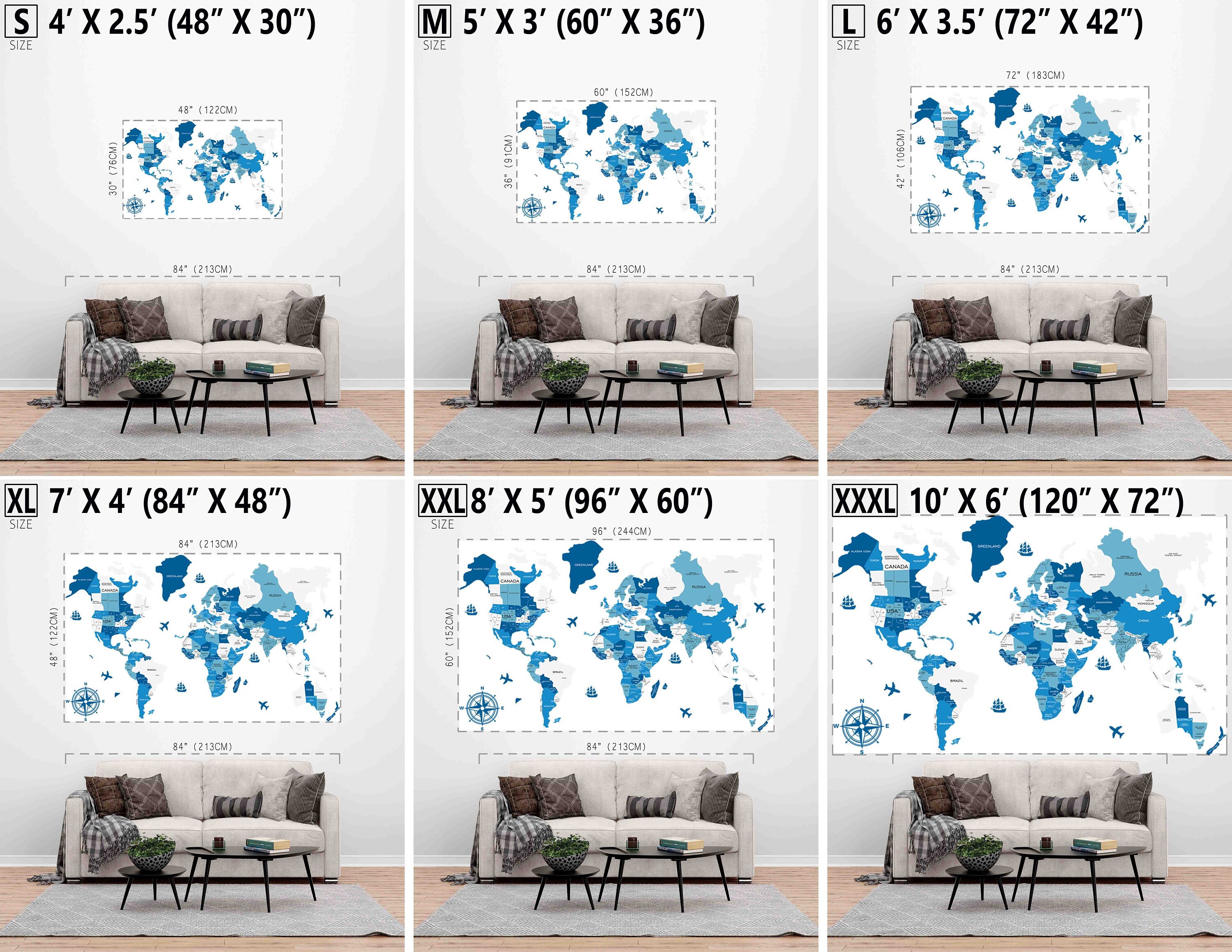 2D Acrylic World Map shades of Blue Extra Large Wall Art - Etsy
