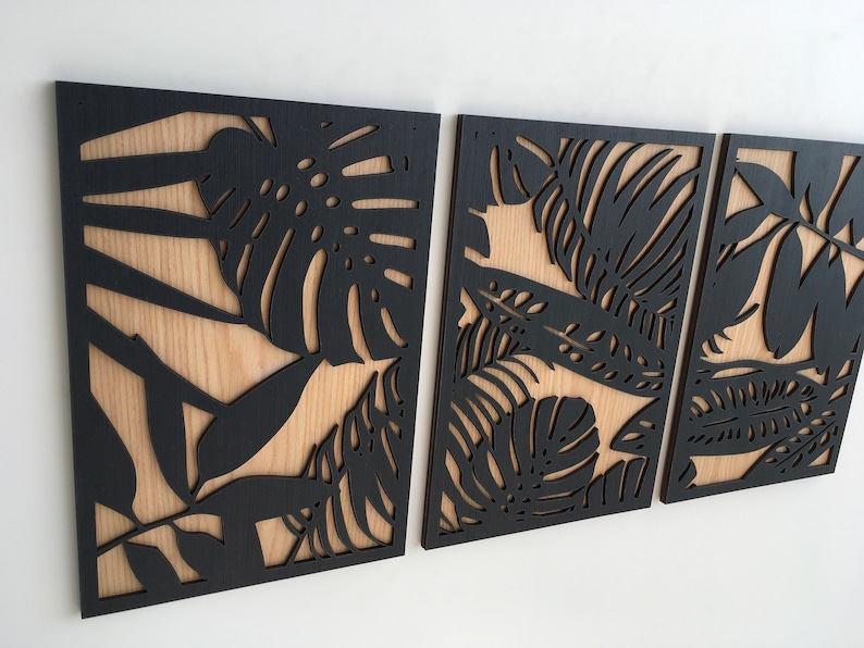 Multi Leaves Wood Wall Art - Tropical Leaf - Botanical Plant Wall Decor ...