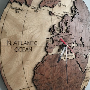 Wooden World Clock - Prime Meridian (world Map With Countries, Ocean ...
