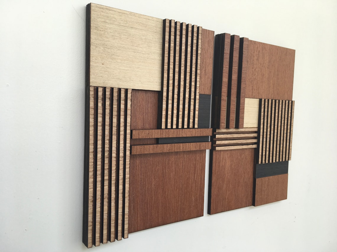 Geometric Wood Wall Art (set of 2) - Modern Wood Art - Minimal - Flutes ...