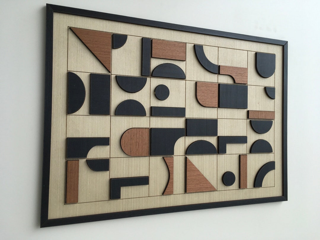 Geometric Abstract Wood Wall Art - Modern Wood Art - Minimal - Black ...
