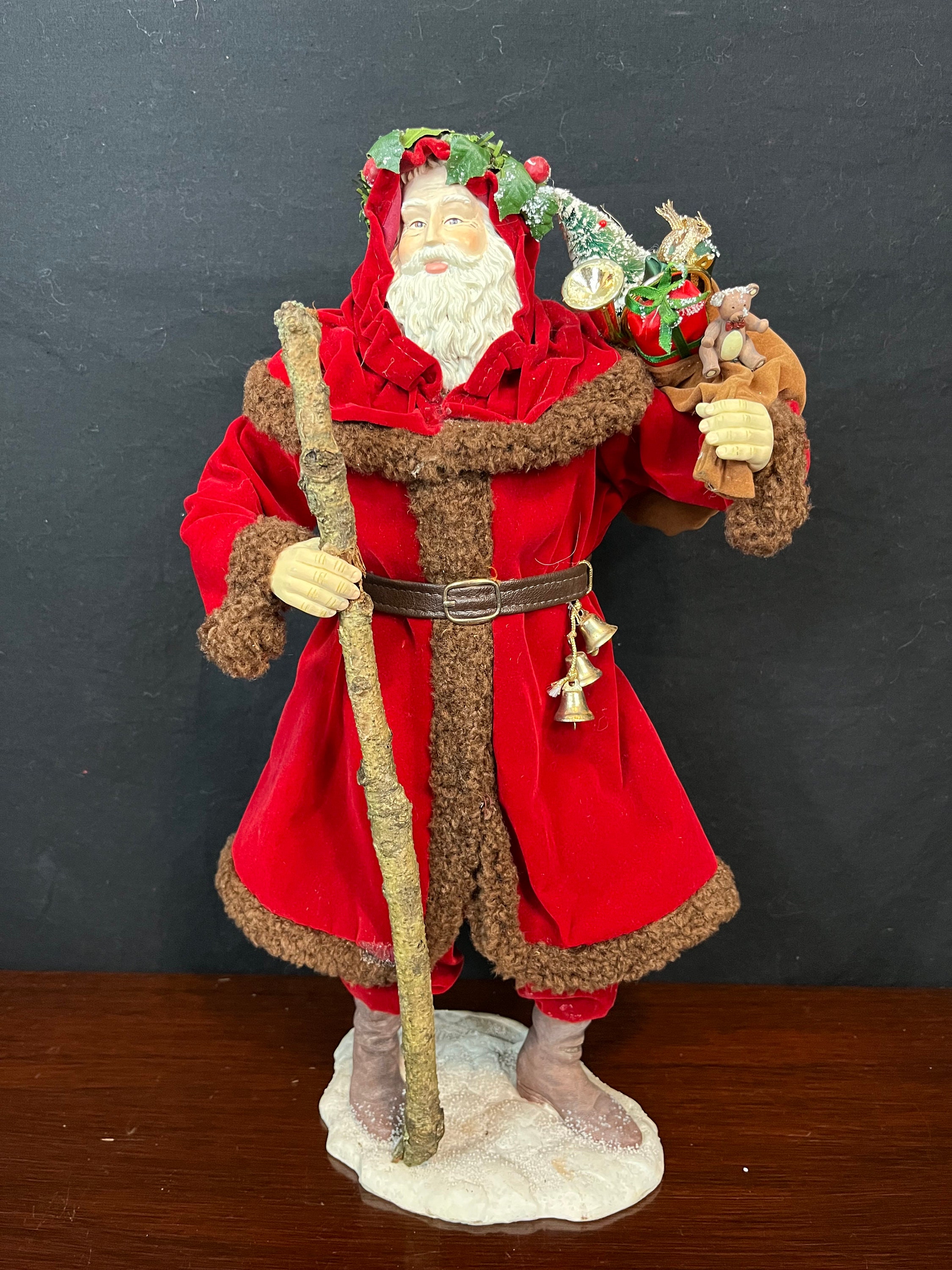 Vintage Old World Santa Claus Figurine With Sack of Toys on Snowy Base ...