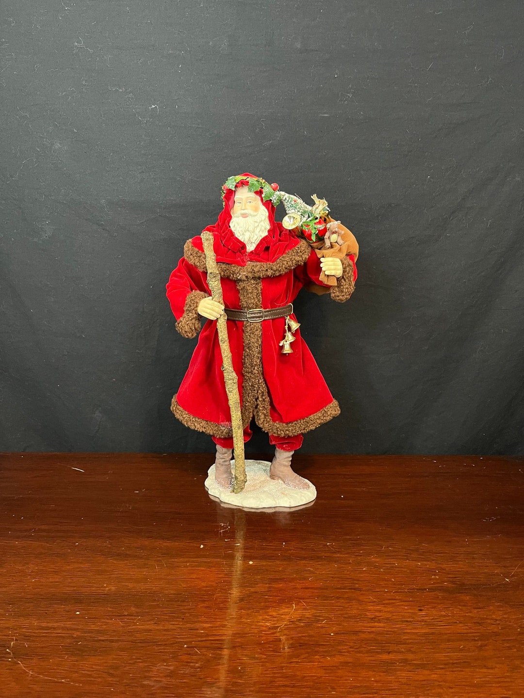 Vintage Old World Santa Claus Figurine With Sack of Toys on Snowy Base ...