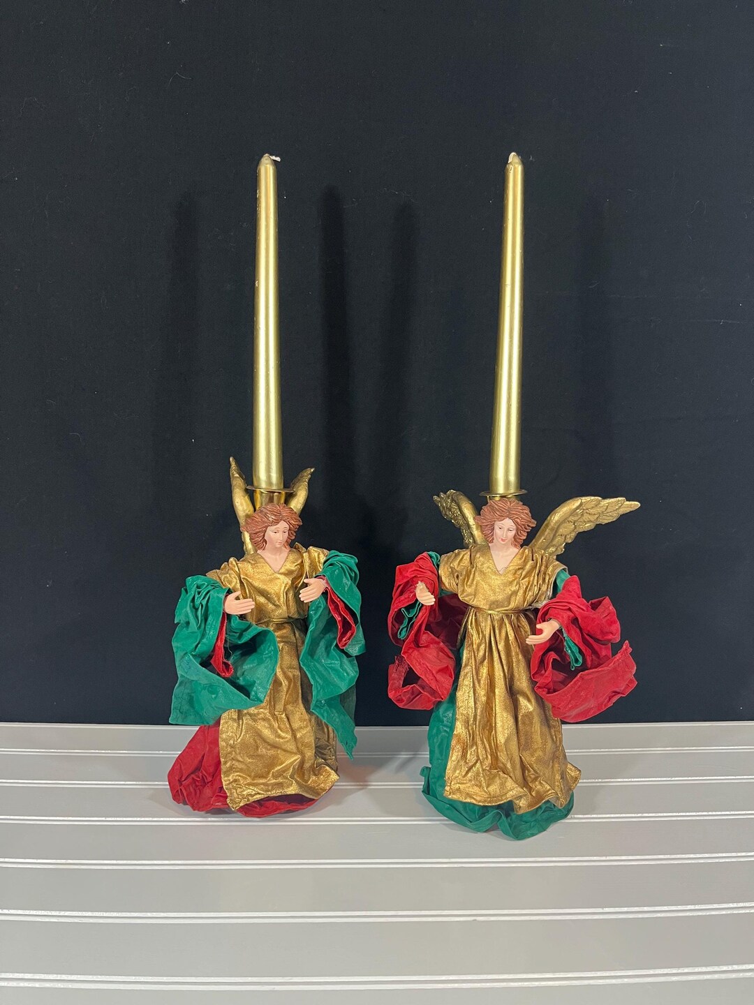 Pair of Vintage Paper Mache Angel Candlesticks - Ornate Christmas Decor ...