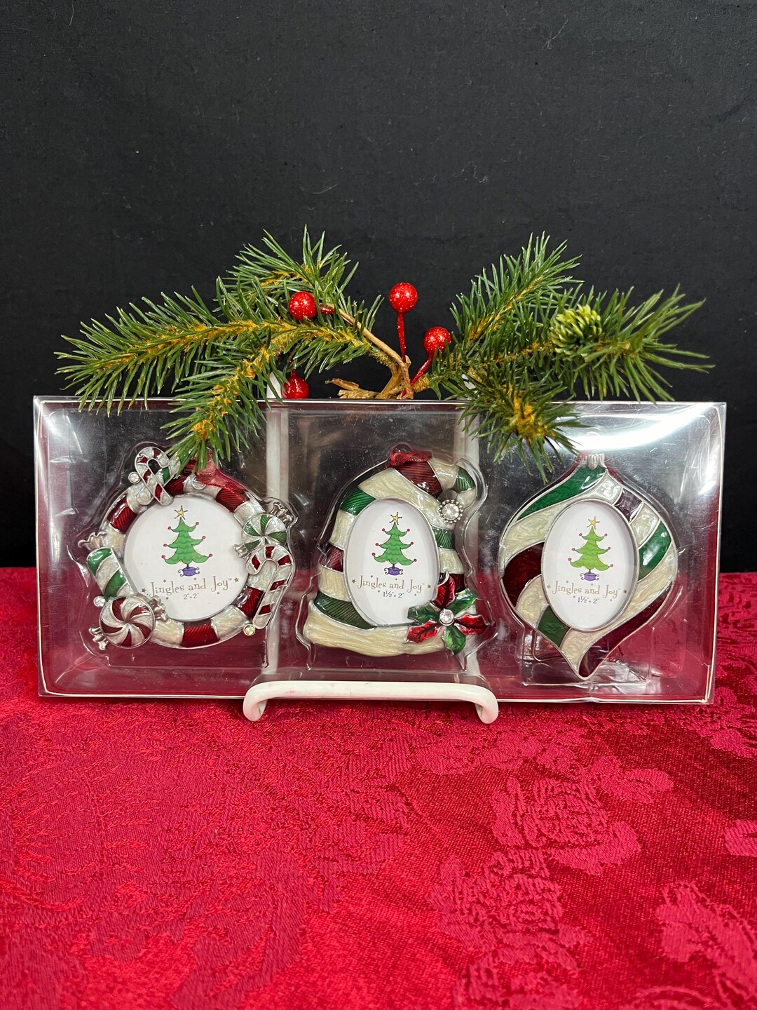 Set of 3 "jingles and Joy" Christmas Picture Frame Ornaments - Wreath ...